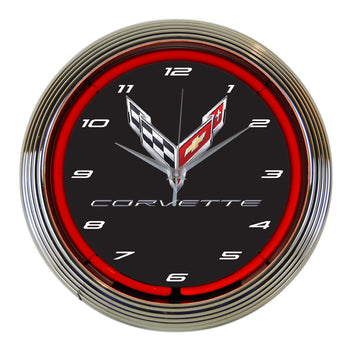 C8 Corvette | Crossed Flags Neon Clock – CorvetteCollection.com